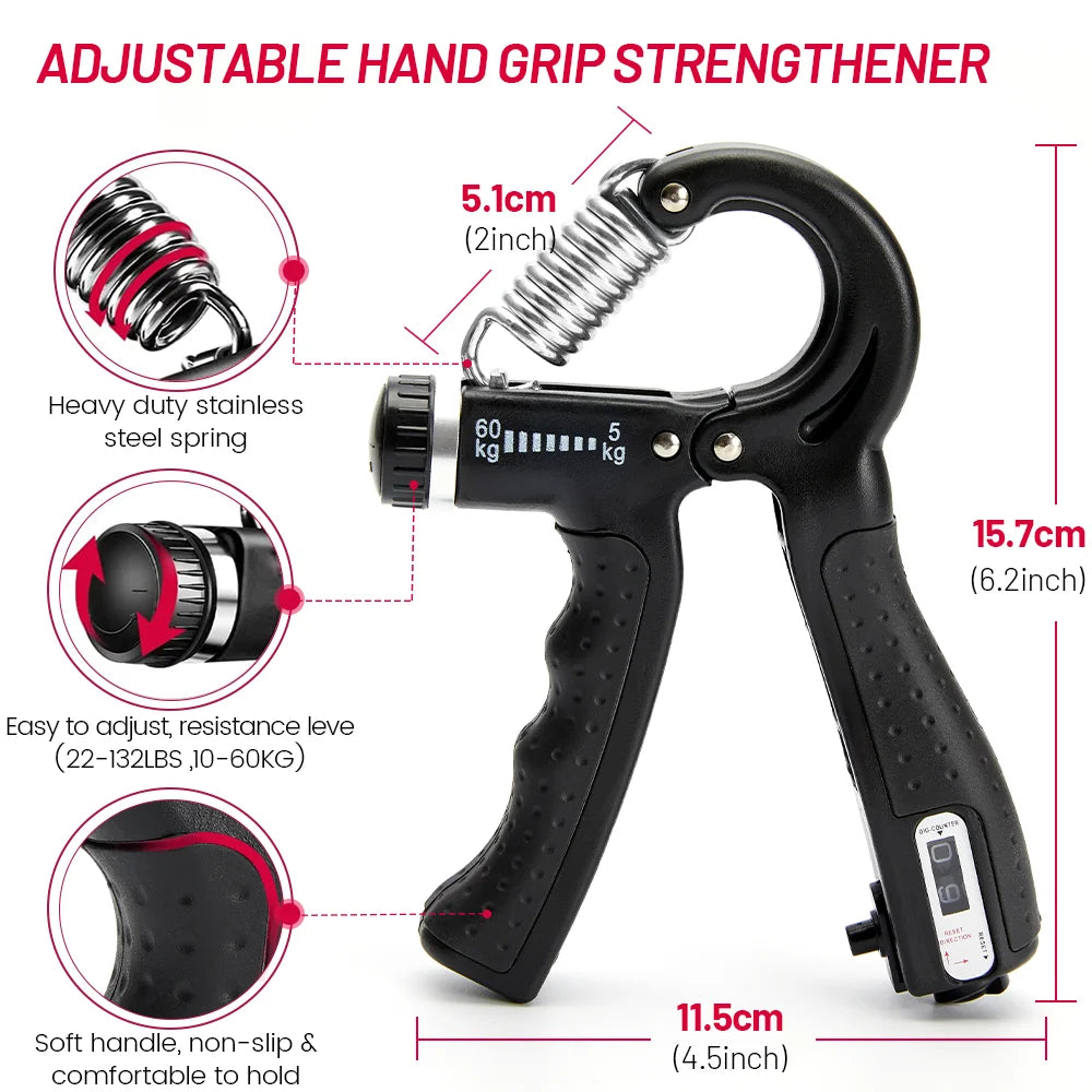 Adjustable 5-60Kg Heavy Hand Gripper Fitness Hand Exerciser Grip Wrist ...